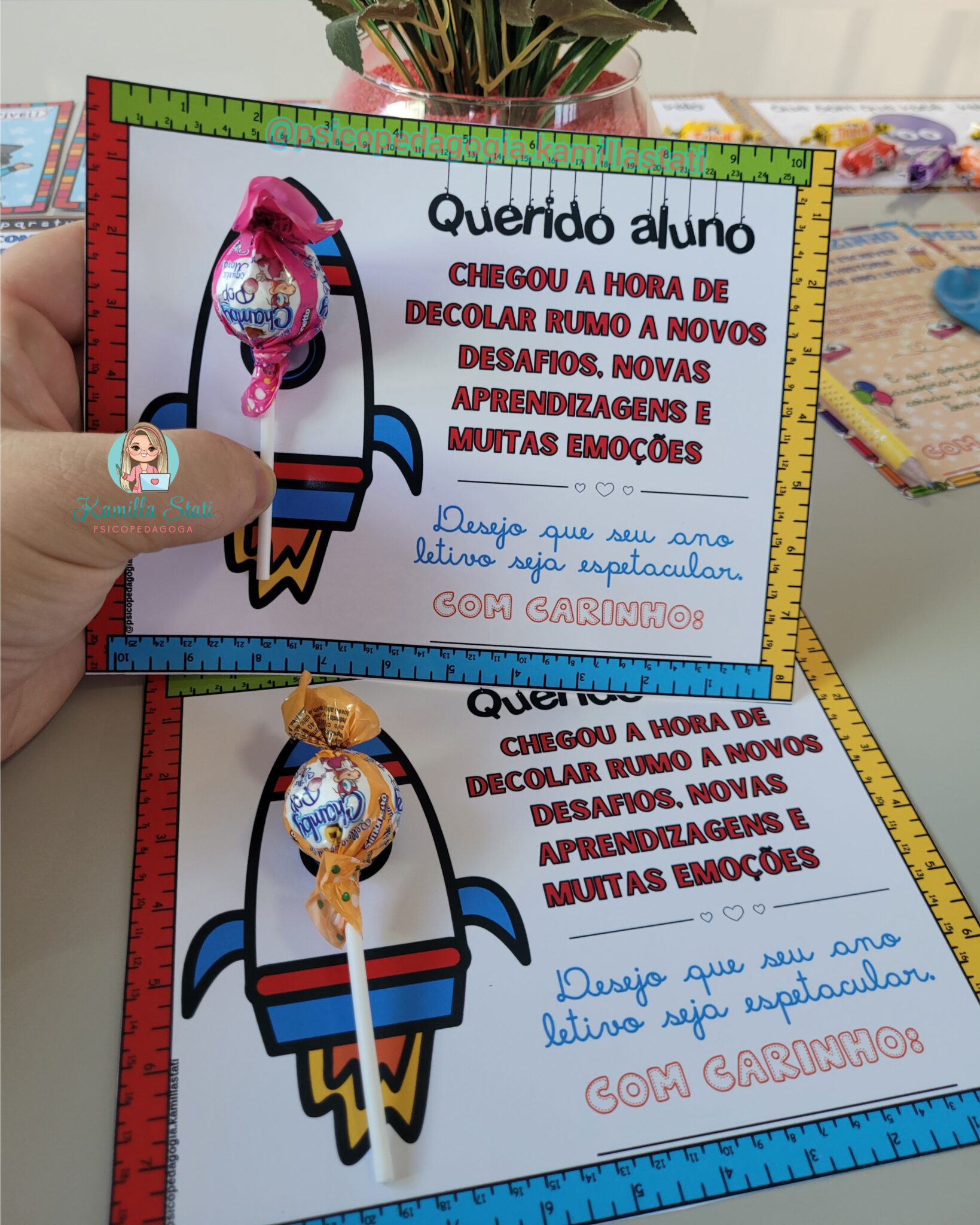 Cartãozinhos volta às aulas - Psicopedagoga Kamilla Stati