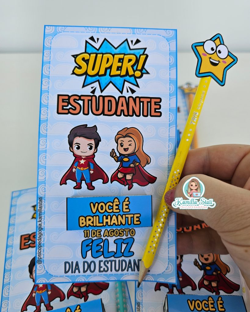 Cartão interativo dia do estudante - Psicopedagoga Kamilla Stati